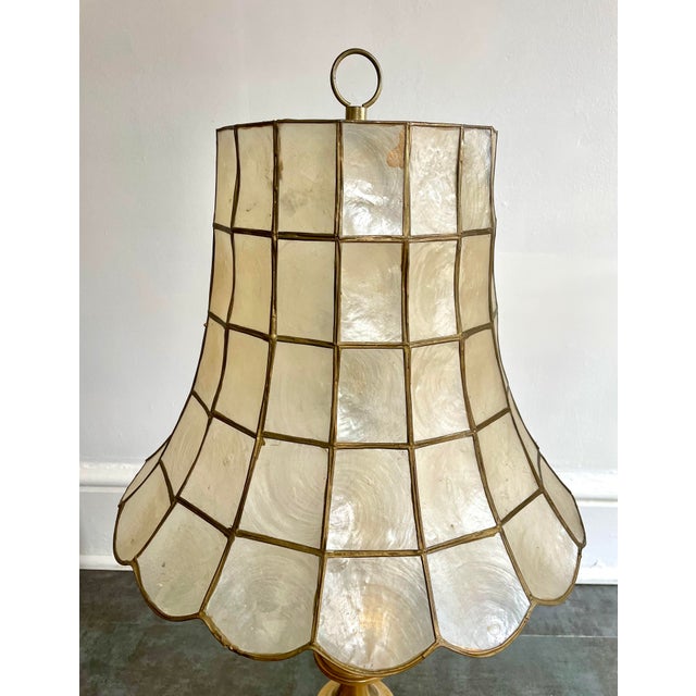 Midcentury Capiz Shell Scalloped Shades on Brass Lamps, a Pair | Chairish