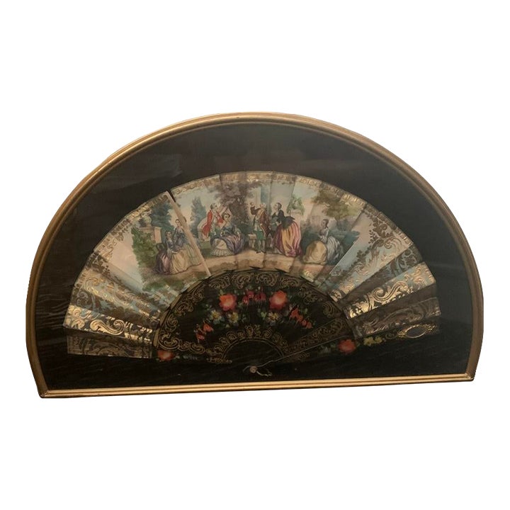 French 18th Century Hand Painted Fan in Velvet Presentation Box | Chairish