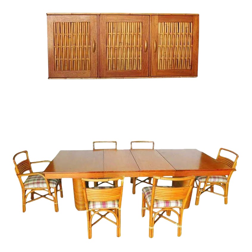 Restored Rattan & Mahogany Table/Chairs Dining Set With Sideboard ...
