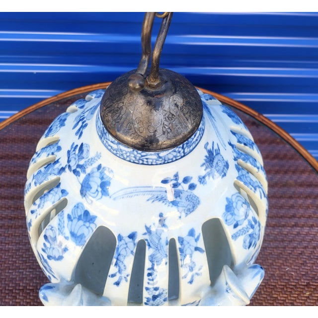Vintage Ceramic Blue and White Chinoiserie Large Bird Cage Decorative ...