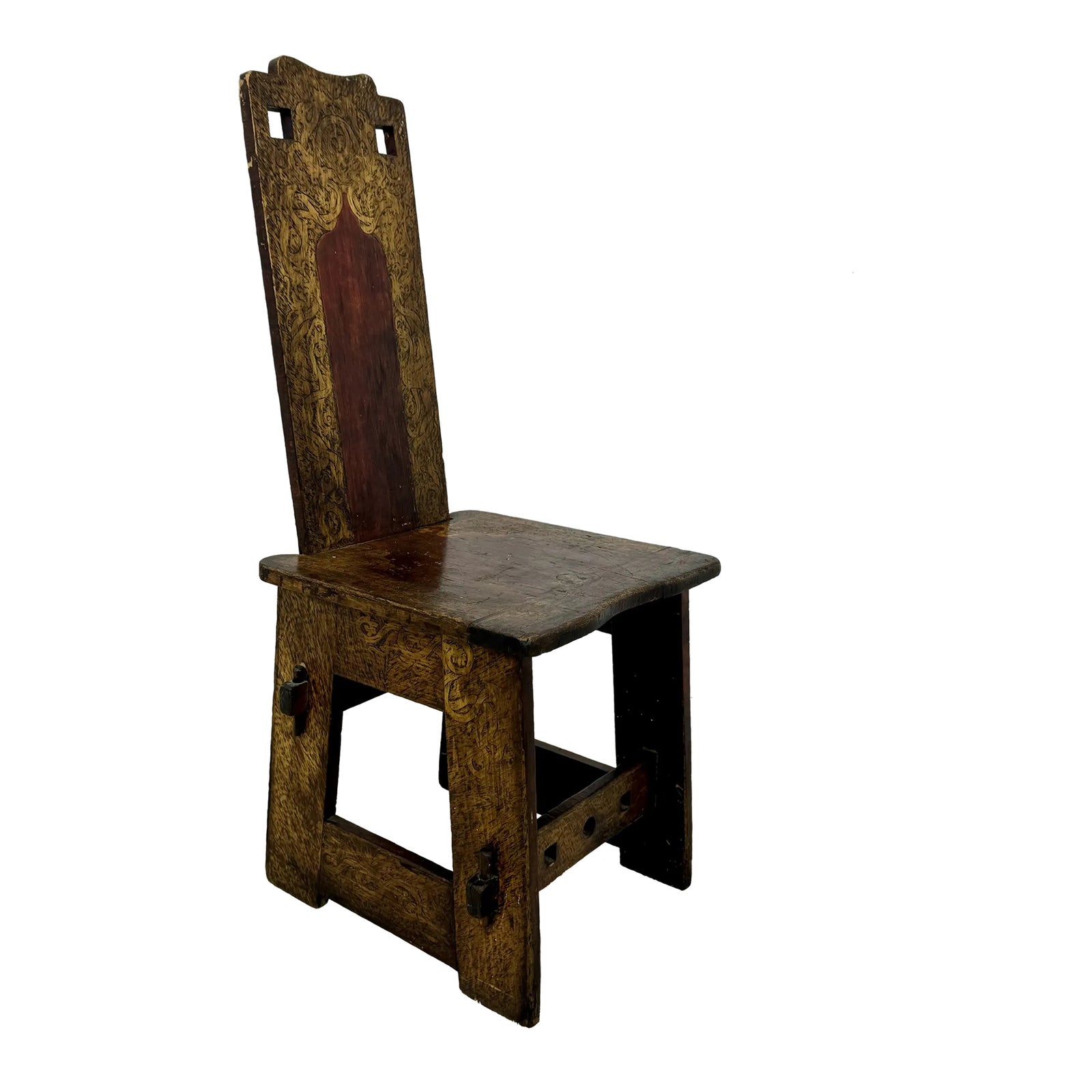 Handcrafted Arts & Crafts Side Chair With Pyrography Decoration Circa ...