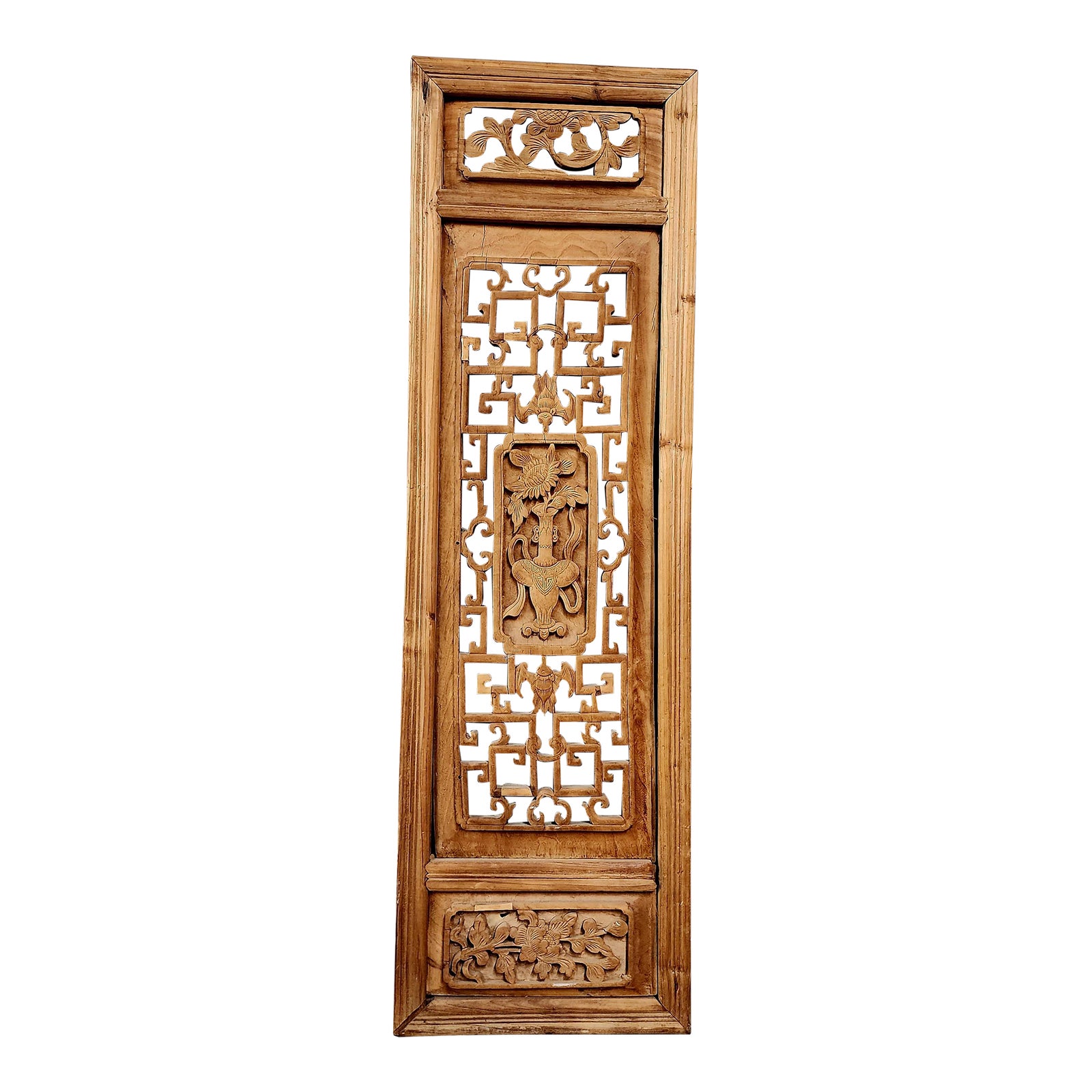 1900s Chinese Carved Wood Filigree Window Plaque | Chairish