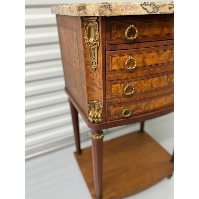 1920s French Burled Elm Tall Marble Top Nightstand Chairish