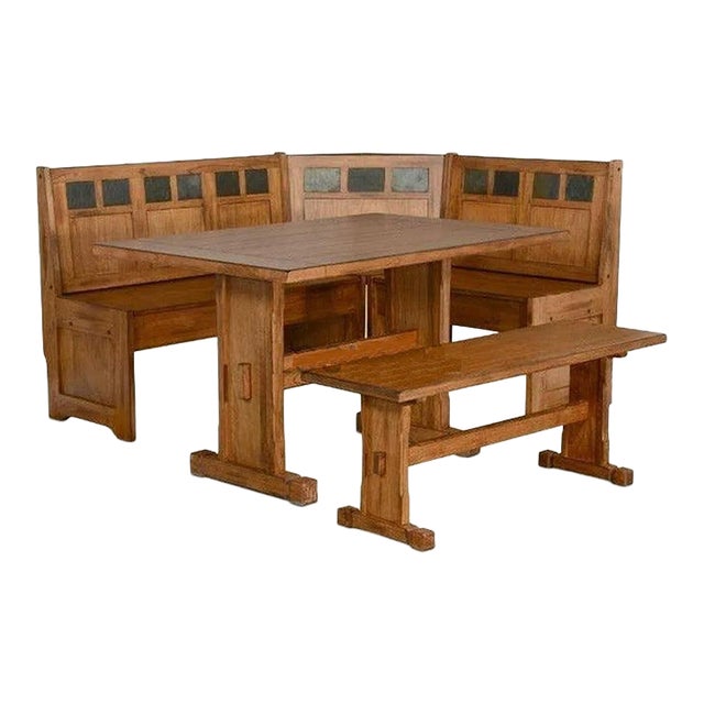 Light Brown Wood Breakfast Nook Set With Storage Bench - Set of 3 ...