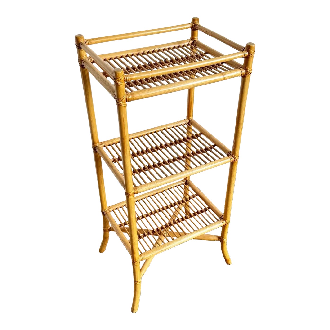 Boho Chic Bamboo Rattan Shelf Etagere Stand Chairish
