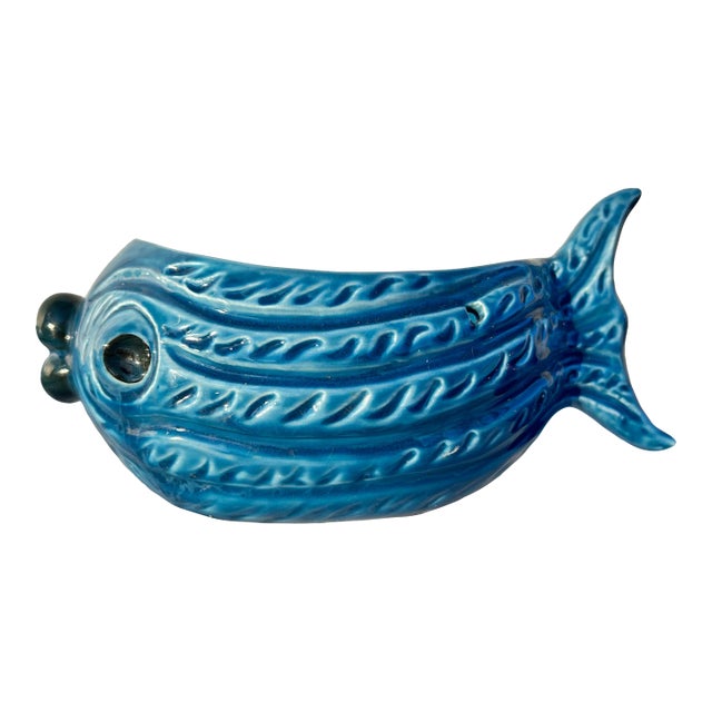 Vintage Blue Glazed Ceramic Fish Planter | Chairish