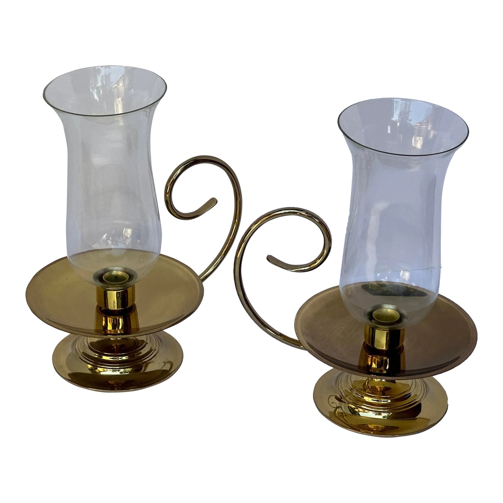 Vintage Baldwin Brass Hurricane Candle Holders With Scrolled Handles ...