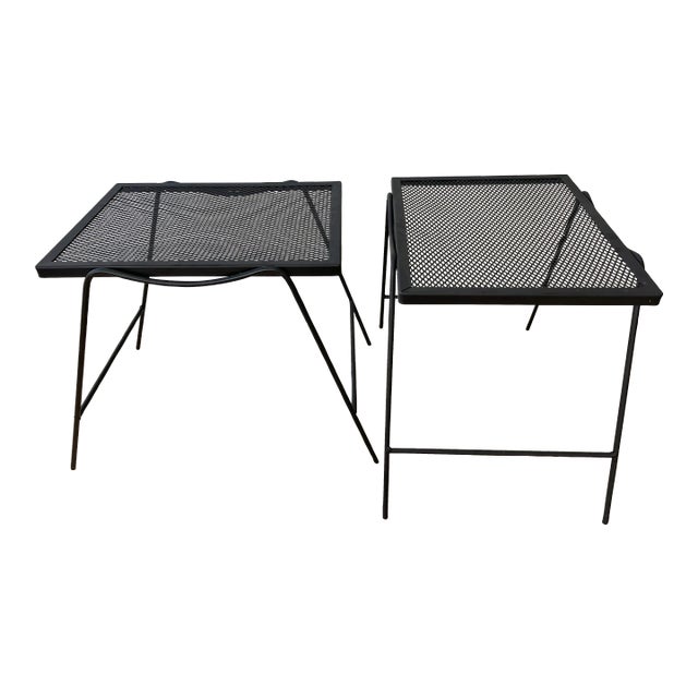 Mid 20th Century Pair of Vintage Wrought Iron Grate Top Side Tables ...