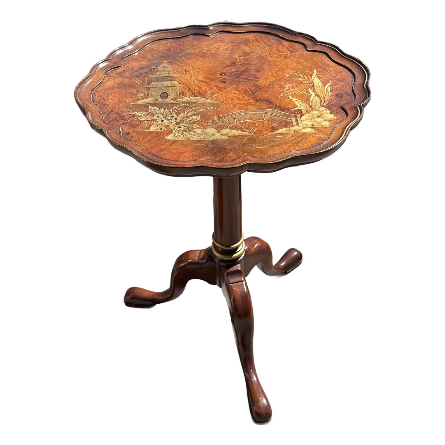 Vintage Chinoiserie Style Mahogany Pie Crust Side Table / Drink Table ...