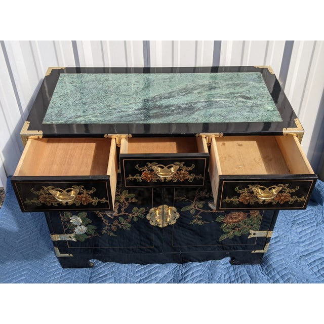 Late 20th Century Asian Black Lacquer Hand-Painted Chinoiserie Granite ...
