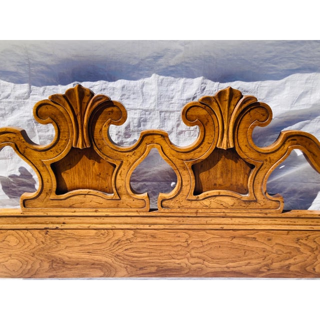 1960s Solid Walnut Full Size Headboard Sculpted European Crests and ...