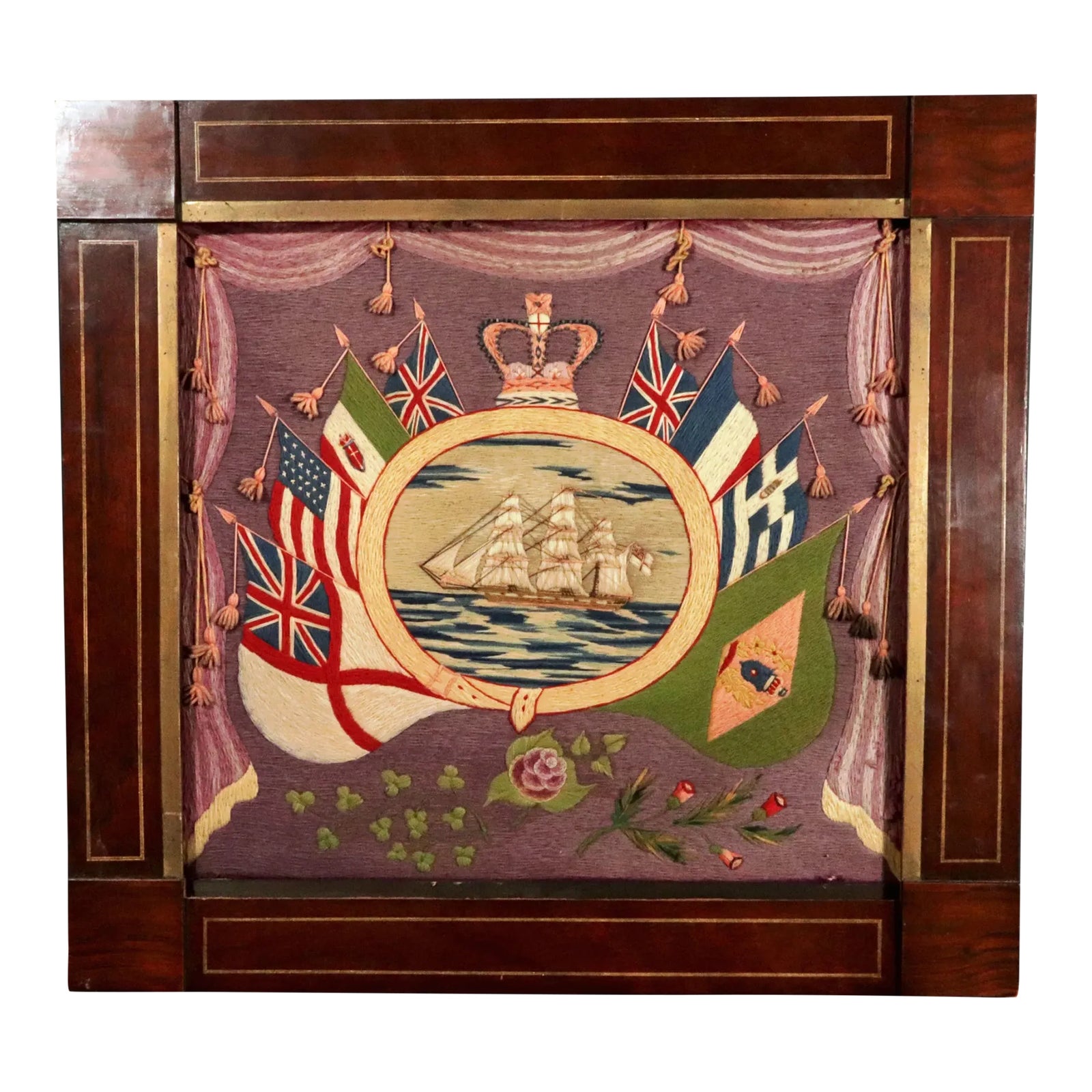 British Sailor's Woolwork With Flags of Nations, Circa 1875 | Chairish