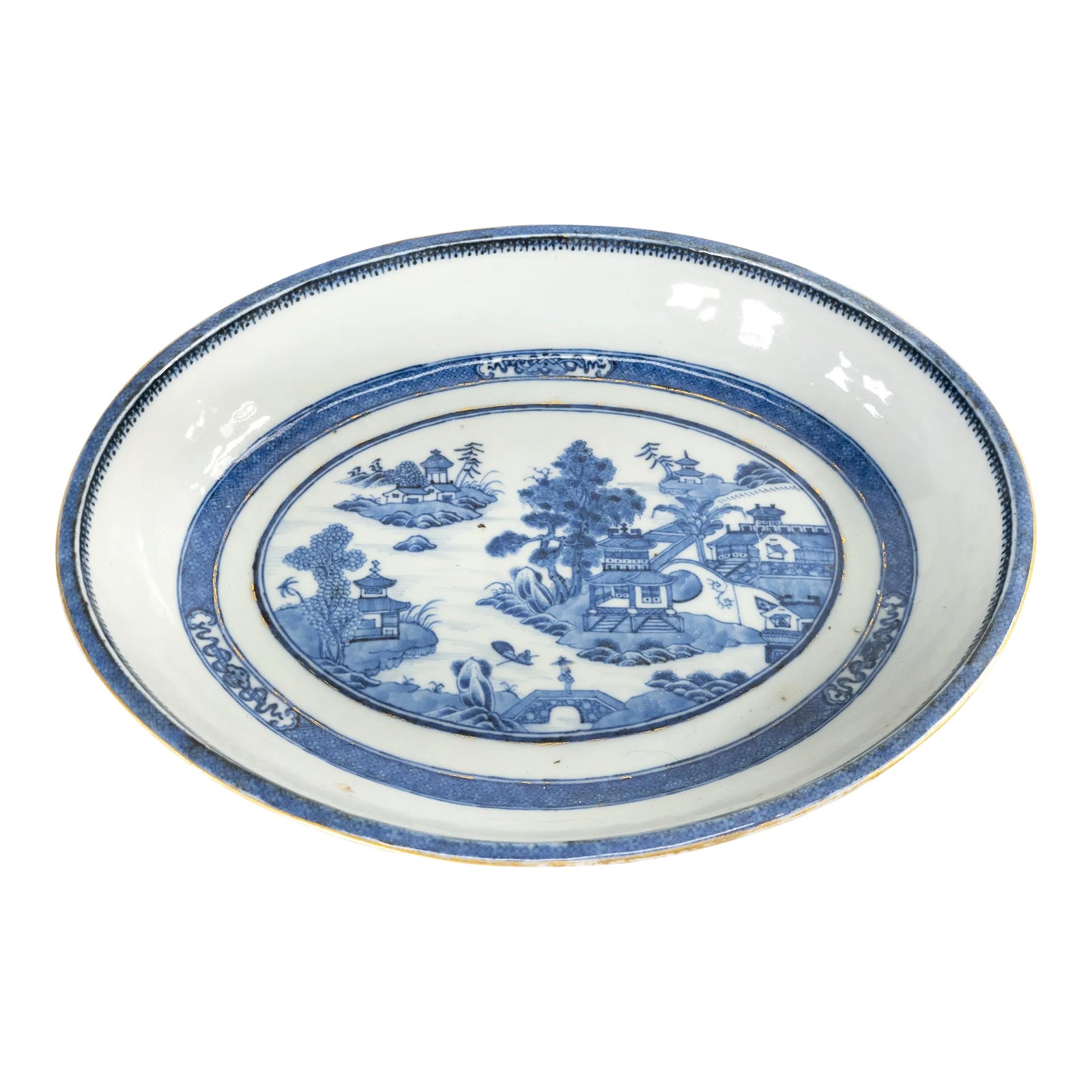19th Century Chinese Chinoiserie Export Blue and White Canton Vegetable ...