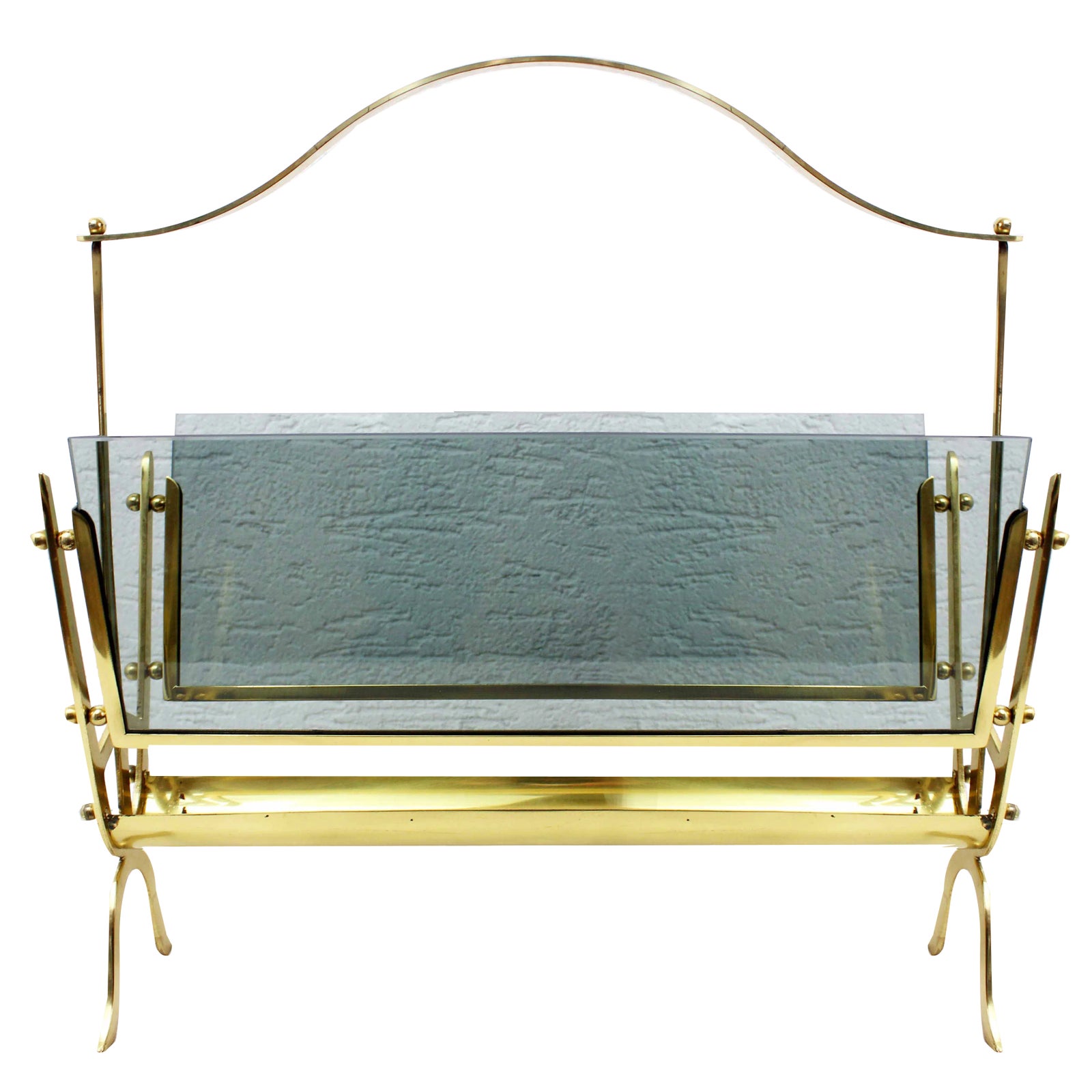 Glass and Brass Magazine Rack, 1960s | Chairish