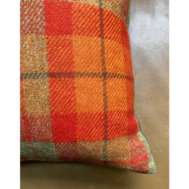 Harris Tweed Orange Check Fabric Square Pillow | Chairish