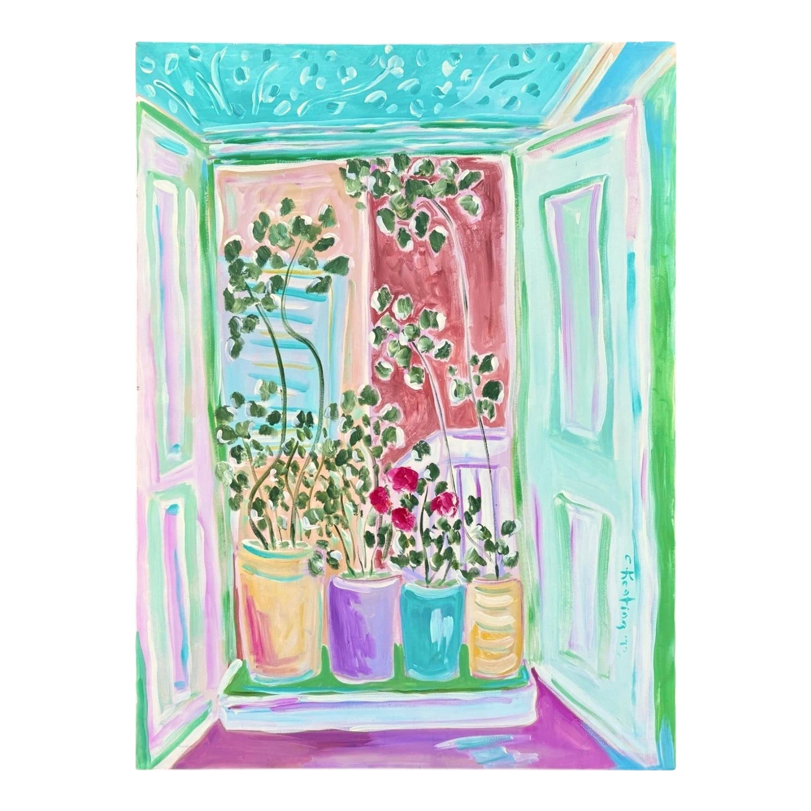 Late 20th Century Christina Keating Oil on Canvas Italian Balcony ...