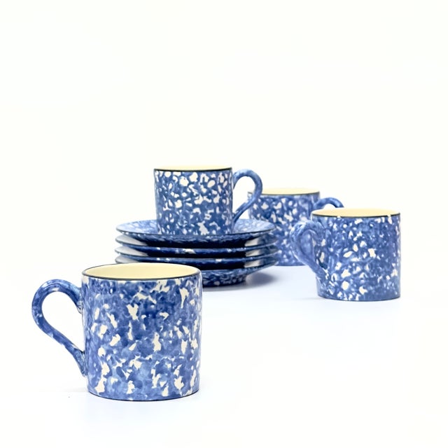 Mid-Century Stangl Town & Country Spongeware Cups & Saucers - Set of 4 ...