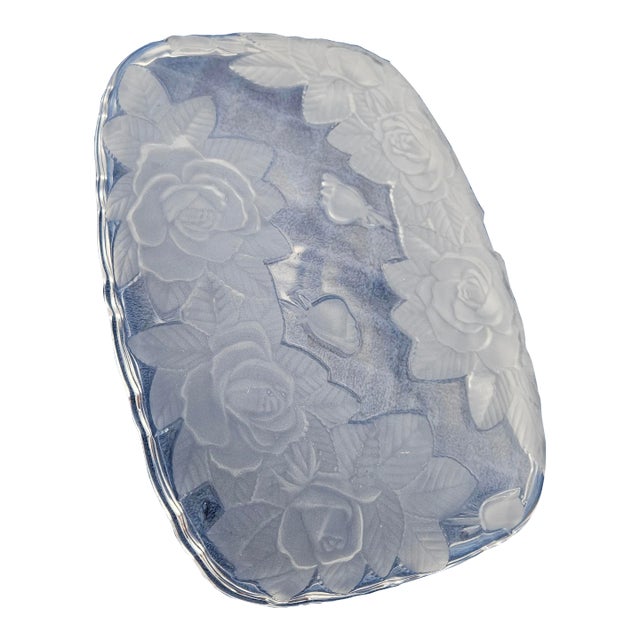 1960s Glass Tray With Frosted Roses | Chairish