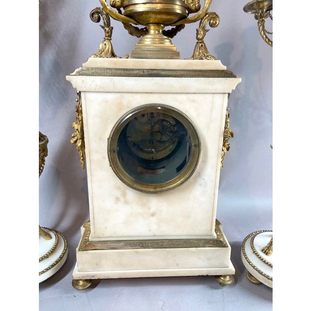 French Louis XVI Marble and Bronze Chimney Clock Set, Mid-19th Century ...
