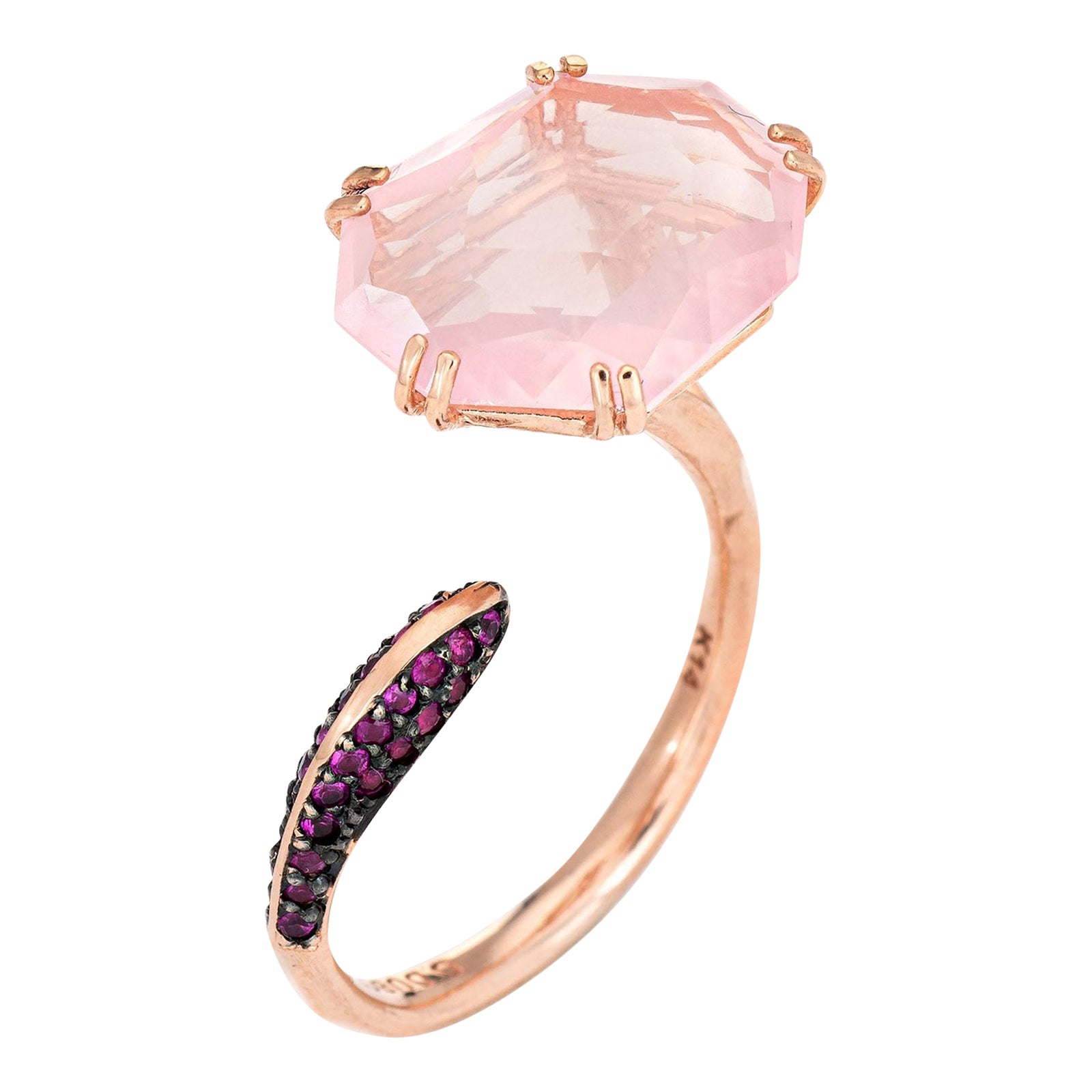 Didier Dubot Rose Quartz Ruby Ring 14 Karat Gold Abstract Korea size 5. ...