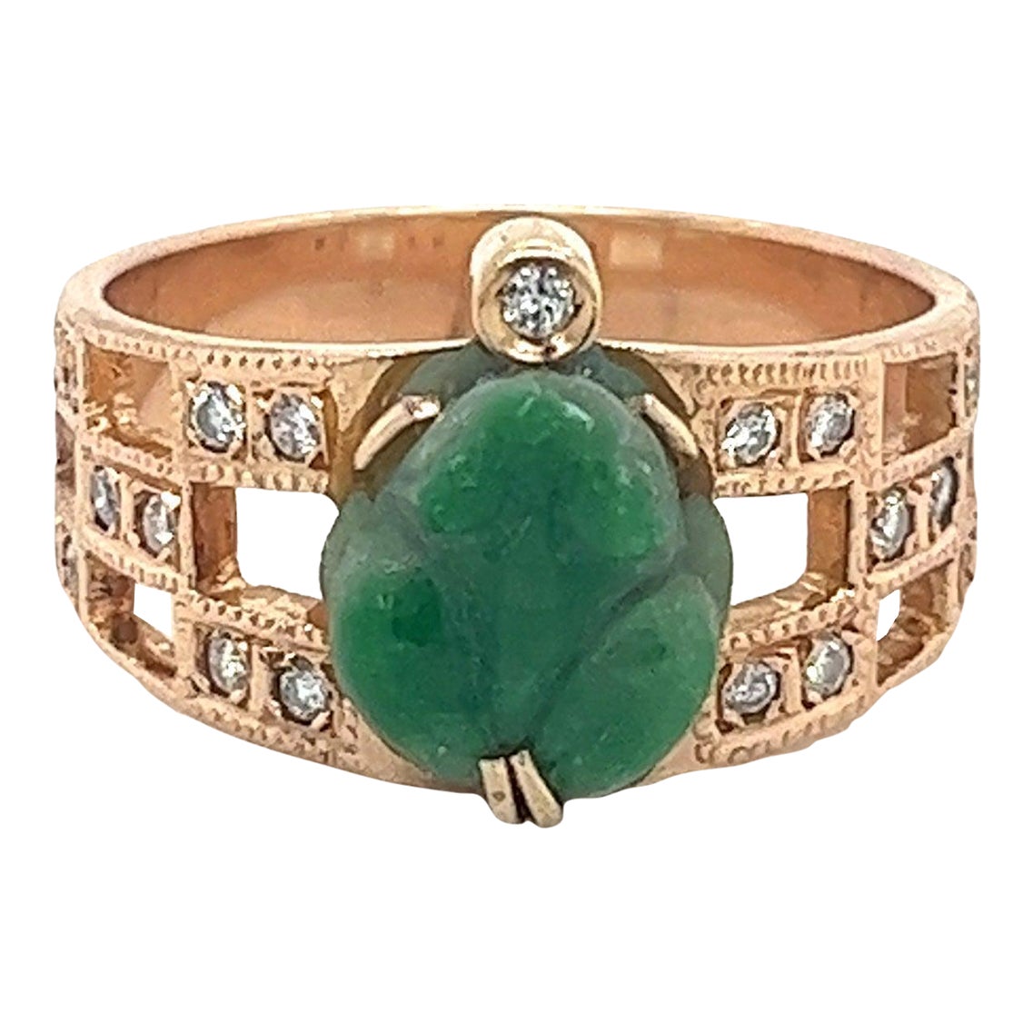 Vintage 18K Rose Gold Jadeite Jade Carved Frog Open Shank Ring with ...