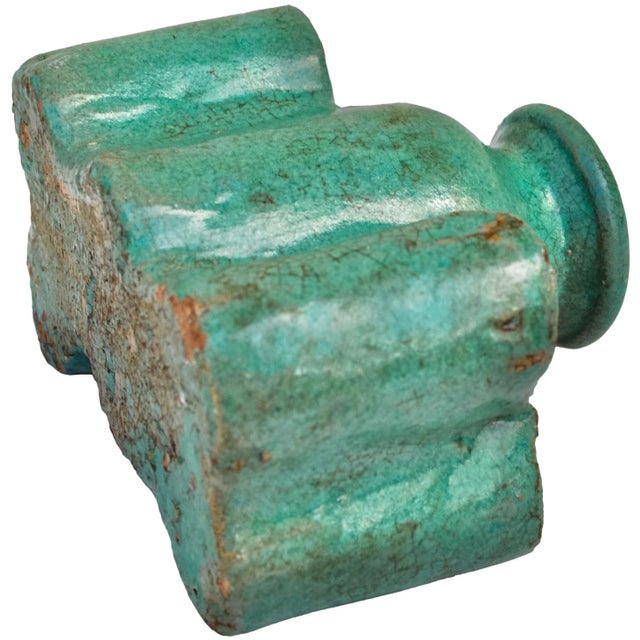 Antique Handcrafted Moroccan Green Ceramic Inkwell & Catchall | Chairish