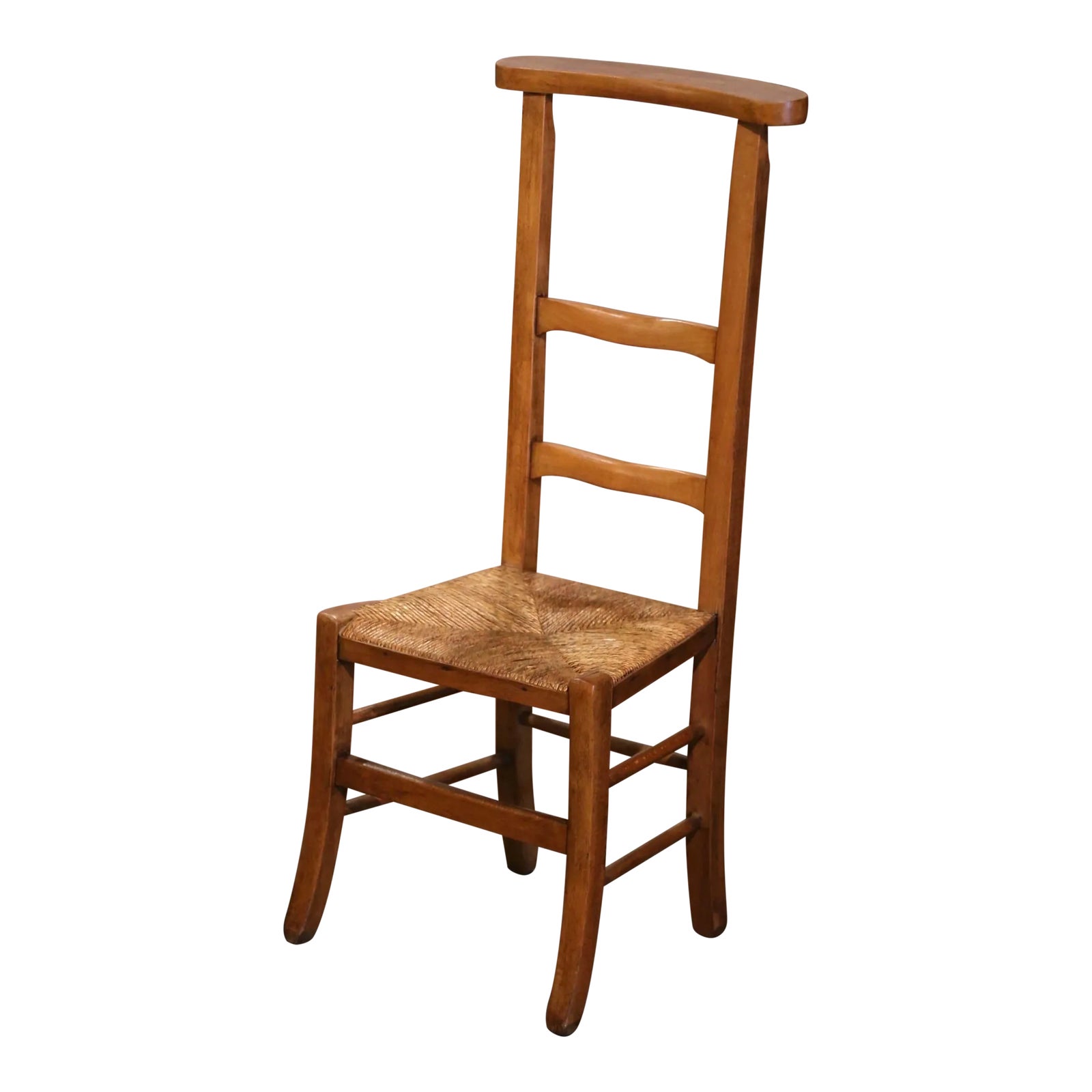 19th Century Country French Beech Wood and Rush Prayer Chair From ...
