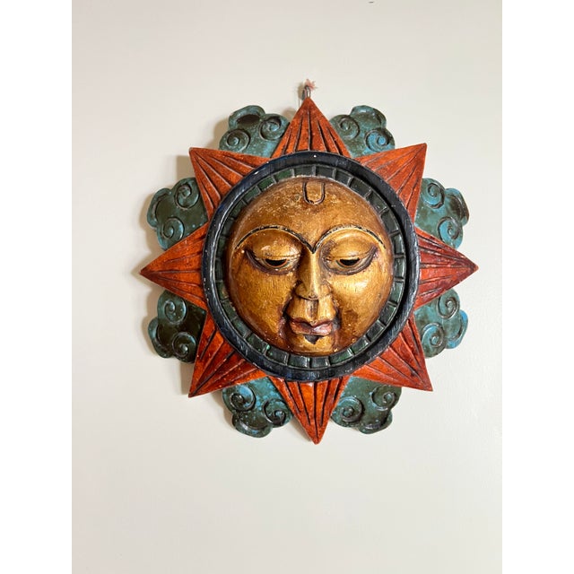 1980s Vintage Sculptural Wooden Sun | Chairish