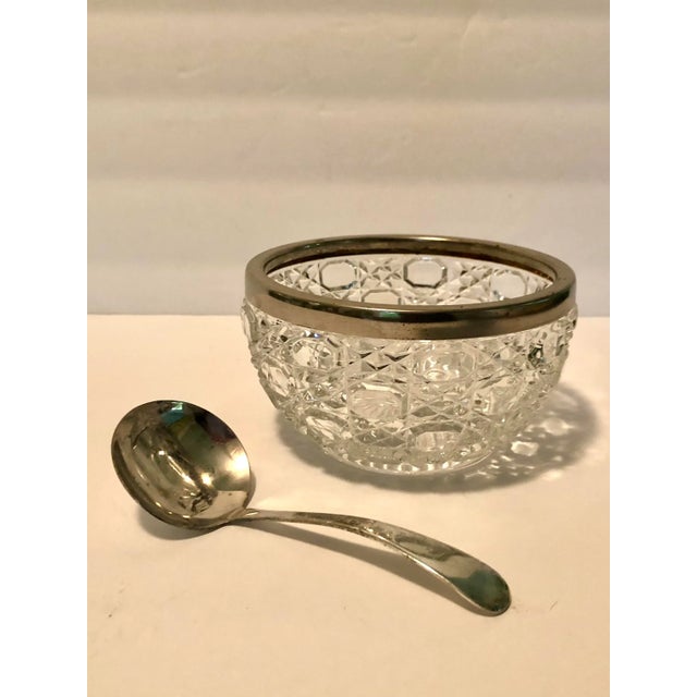 Vintage English Cut Crystal Silver Rim Jam Dish With Serving Spoon Set ...