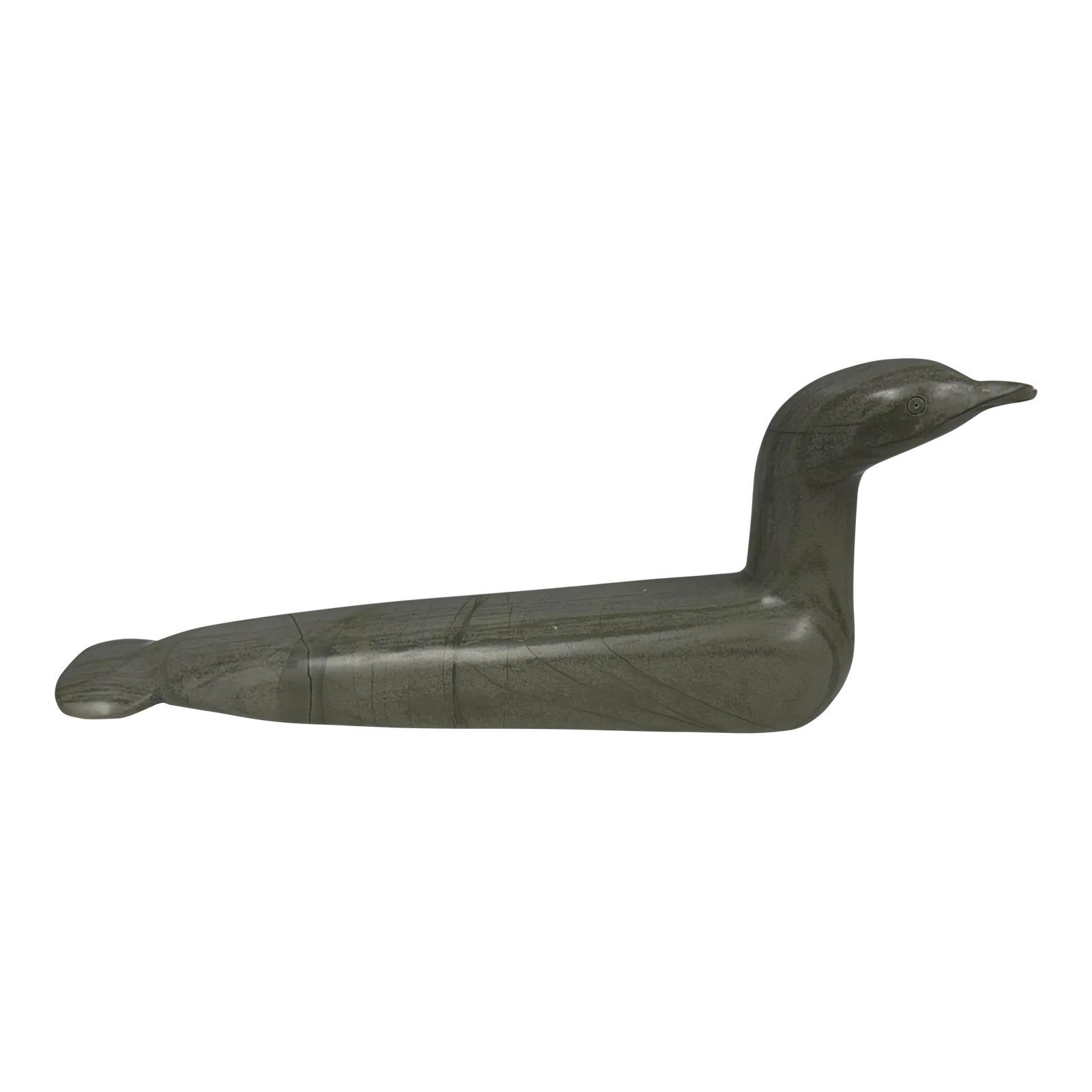 Carved Stone Loon Sculpture | Chairish