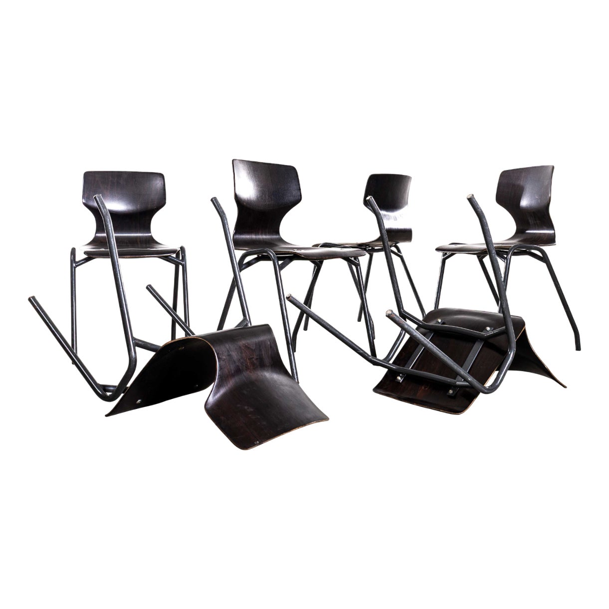Laminated Ebonised Gun Metal Dining Chairs, 1960s, Set of 6 | Chairish