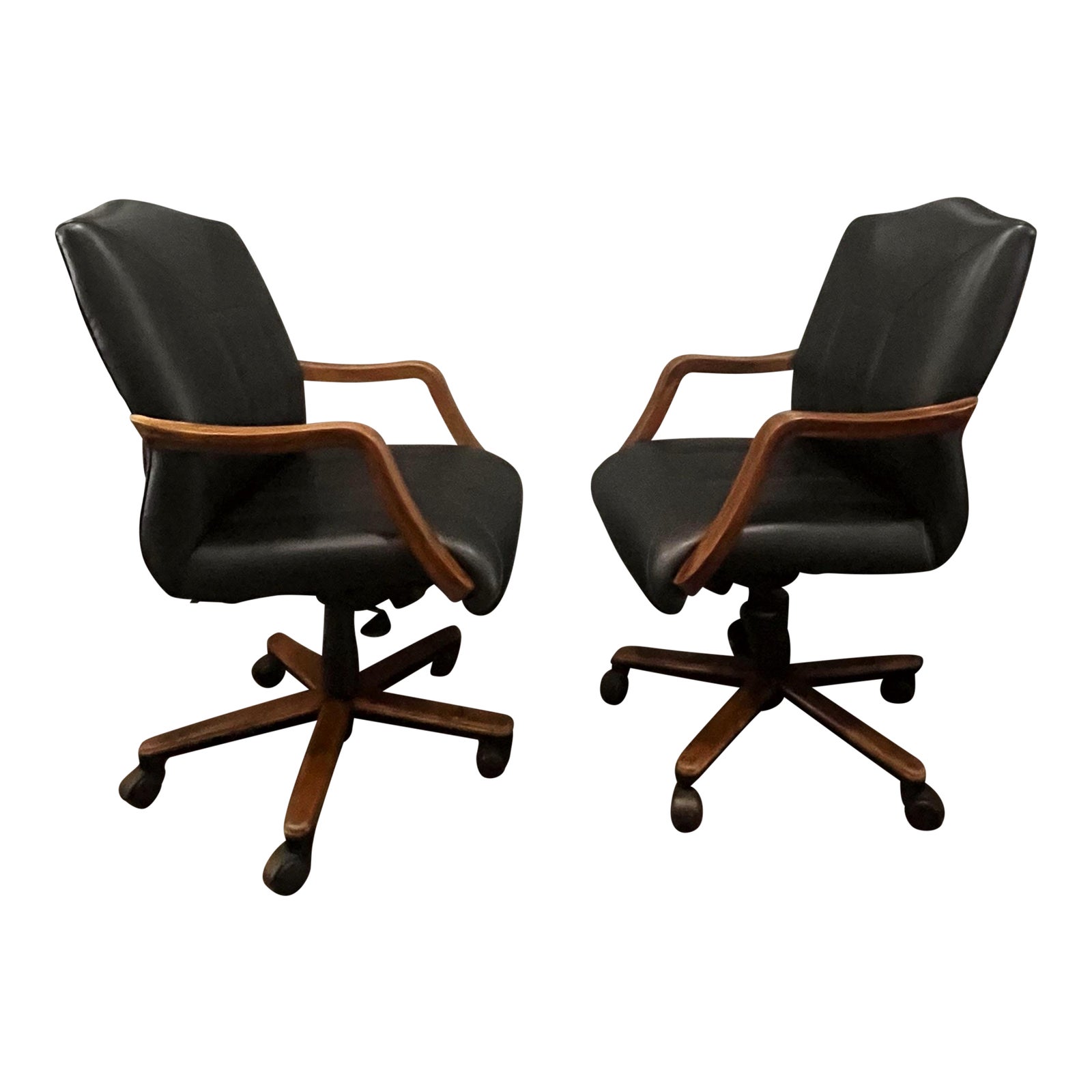 Vintage Paoli Executive Black Leather With Walnut Wood Office Chairs ...