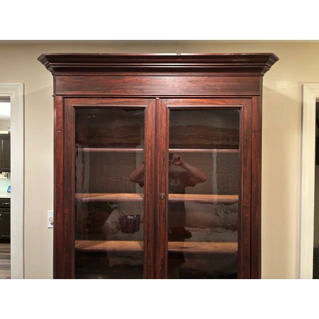 Antique Fold Out Desk Secretaire Bookcase Glass Door Hutch Victorian ...