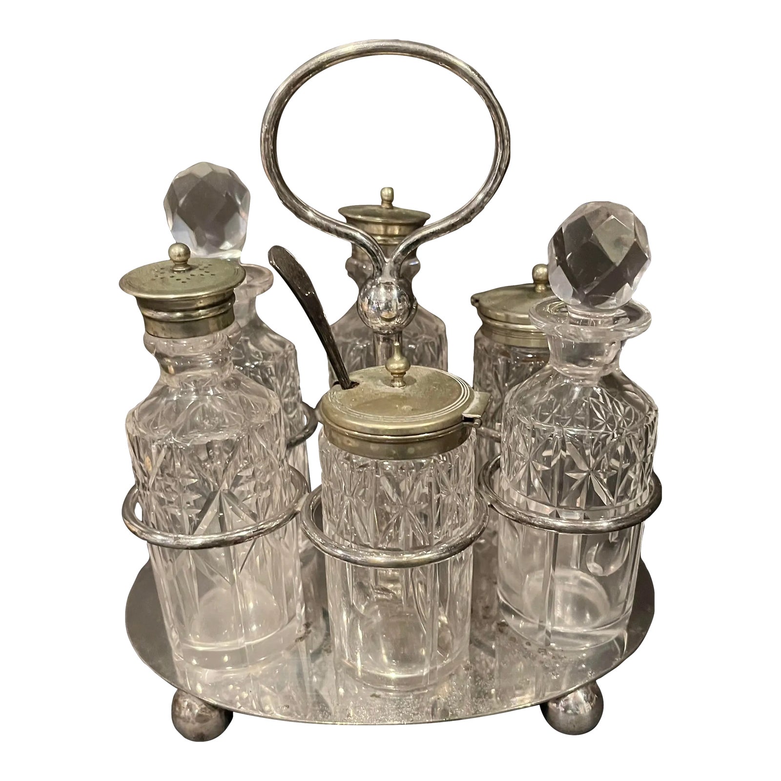 Early 20th Century English Silverplate Condiment Cruet Set | Chairish