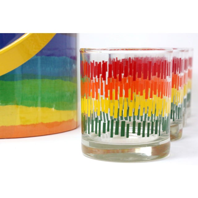 1980's Rainbow Stripe Ice Bucket and Glassware - Set of 9 | Chairish