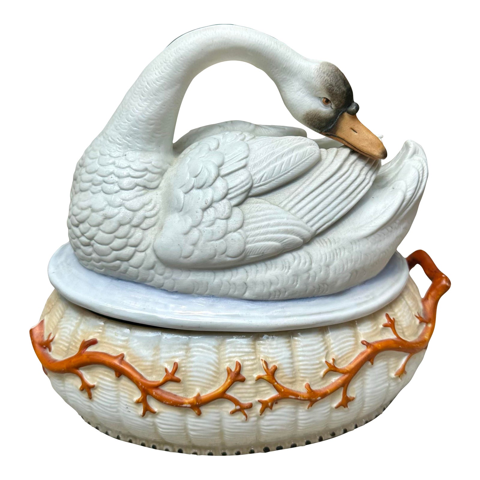 Antique Staffordshire Porcelain Lidded Soup Tureen Swan With Red Coral ...
