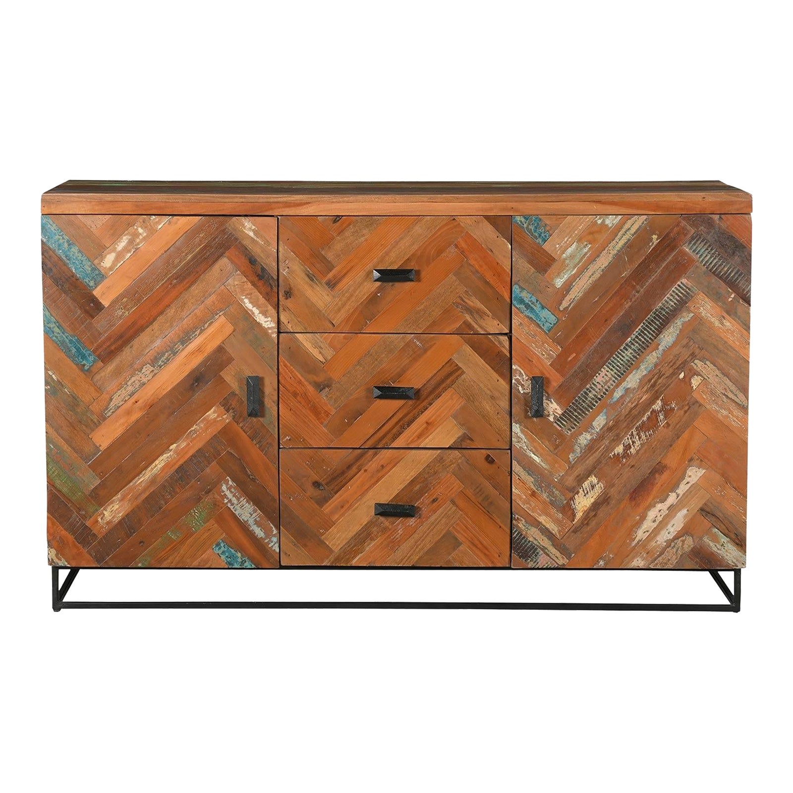 Farmhouse Style Reclaimed Wood Cheveron Pattern Sideboard With Drawers ...