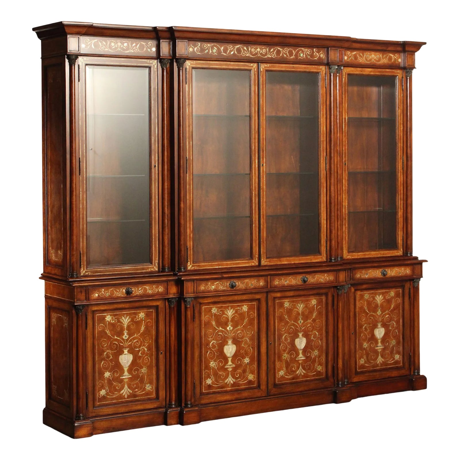 Theodore Alexander Monumental Inlaid Mahogany Breakfront Bookcase ...