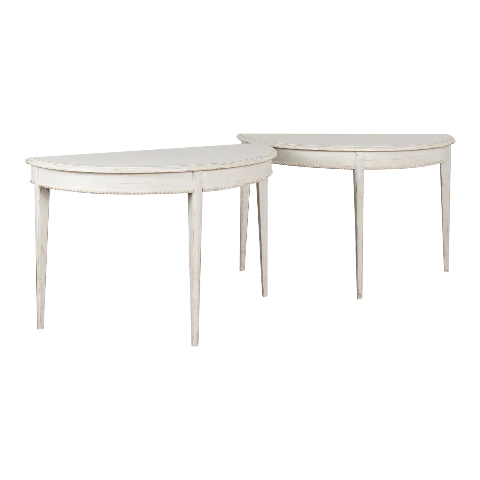 Pair, White Gustavian Demi Lune Side Tables Consoles, Circa 1880 | Chairish