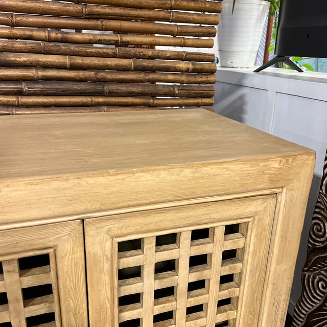 Natural 4 Door Lattice Sideboard Buffet | Chairish