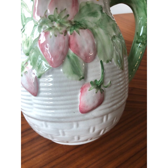 Vintage Italian Hand-Painted Strawberry Pitcher in a White Basket Weave ...
