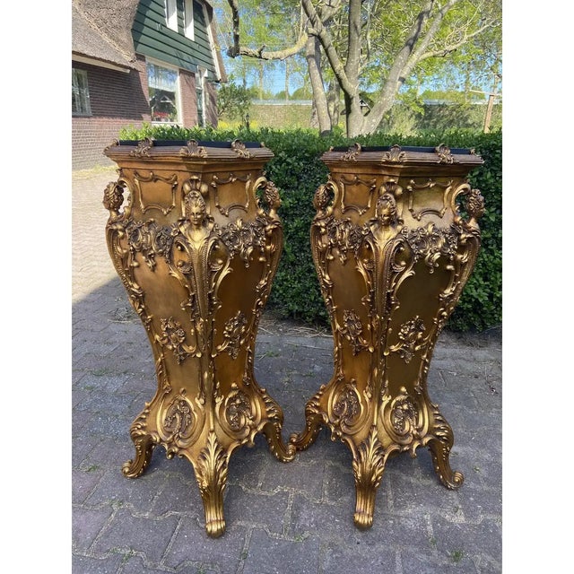 Pair of Late 20th Century Italian Baroque Rococo Style Gold Pedestals ...