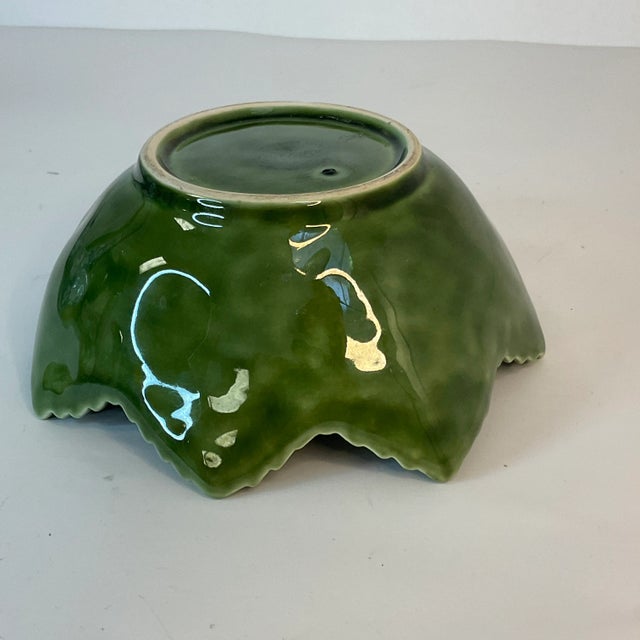 1980s Hollywood Regency Majolica Portugal Cabbage Ware Leaf Bowl ...