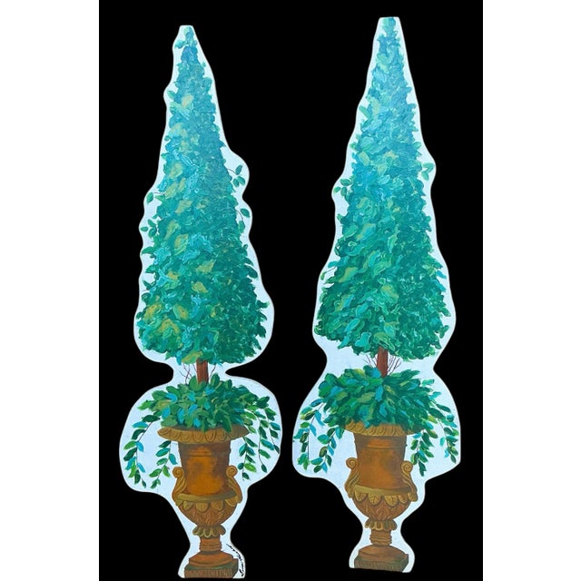 20th-C. Hand Painted French Style Trompe L’oeil Topiaries Wood Wall Art ...