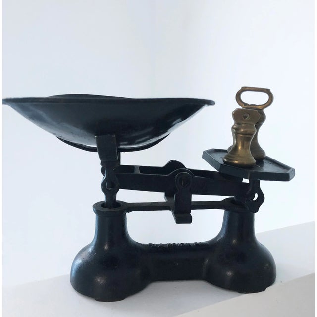 Vintage English Black Heavy Cast Iron Scale and Brass Weights - 3 ...