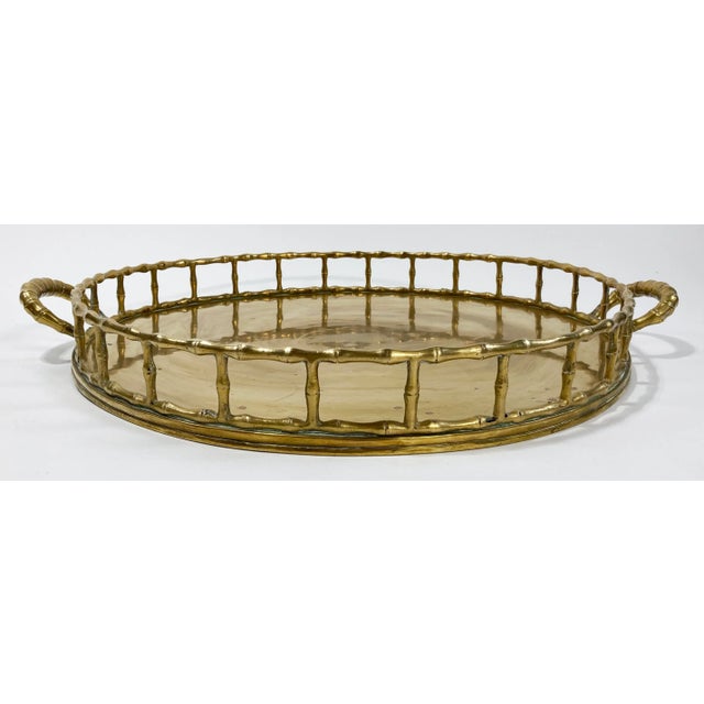 Vintage Grand Brass Faux Bamboo Gallery Tray | Chairish