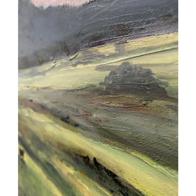 Cows in Green Pasture, Textured Square Oil Painting | Chairish