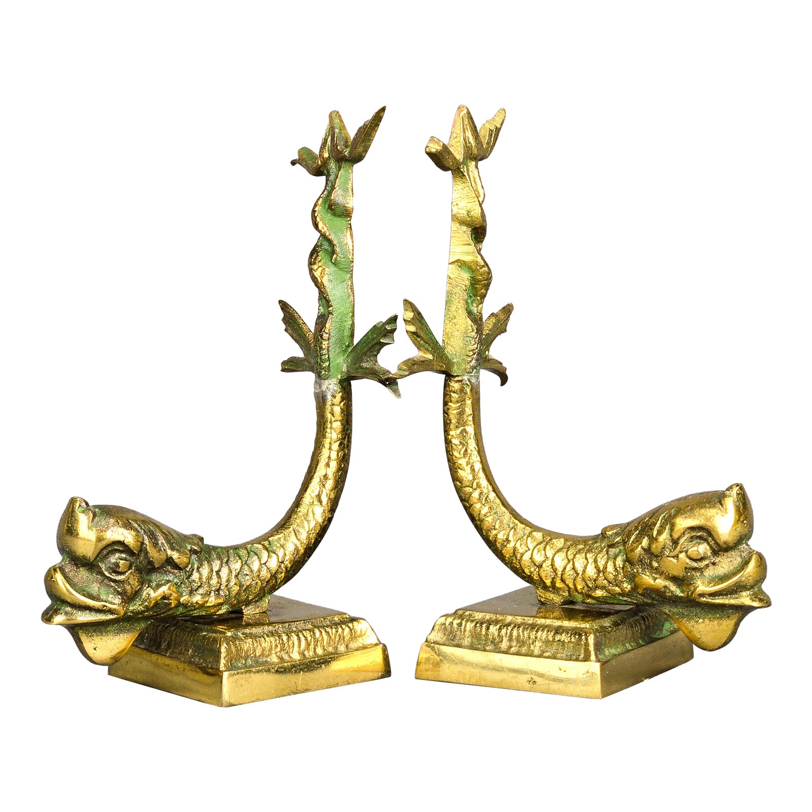 Antique Italian Bronze Dolphin Serpent Koi Fish Bookends Set of 2 ...