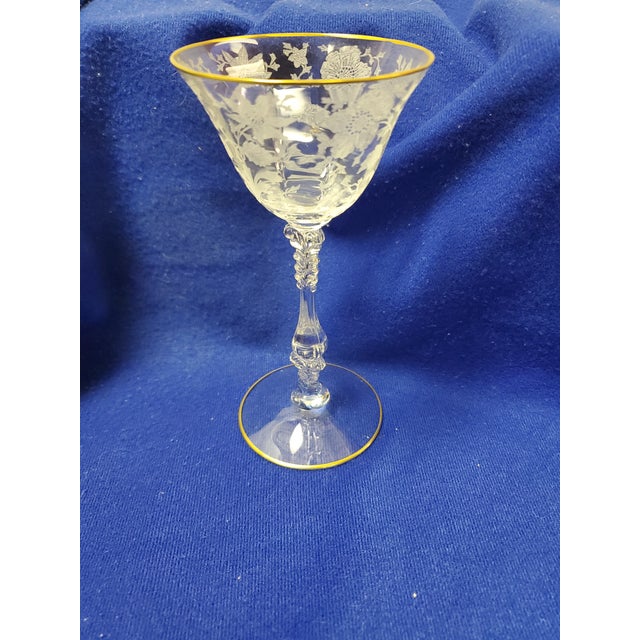 1950s Cambridge Crystal Wildflower Liquor/Cocktail Stemware with Gold ...