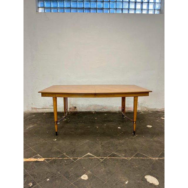 Mid Century Metz Dining Table Cherry Brass 2 Leaves | Chairish